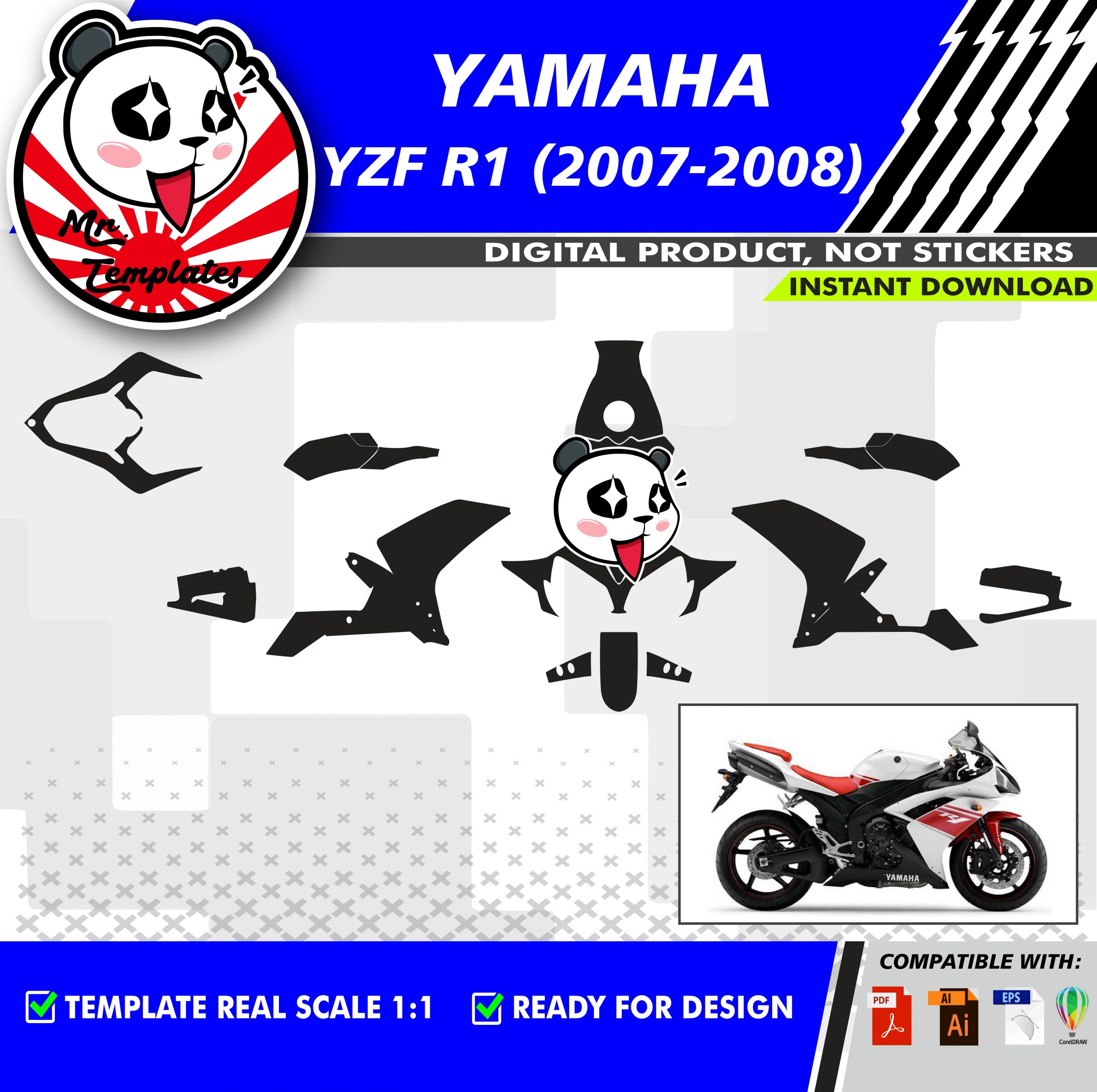 TEMPLATE YAMAHA YZF R1 (07-08) | MOTOPROTEMPLATES