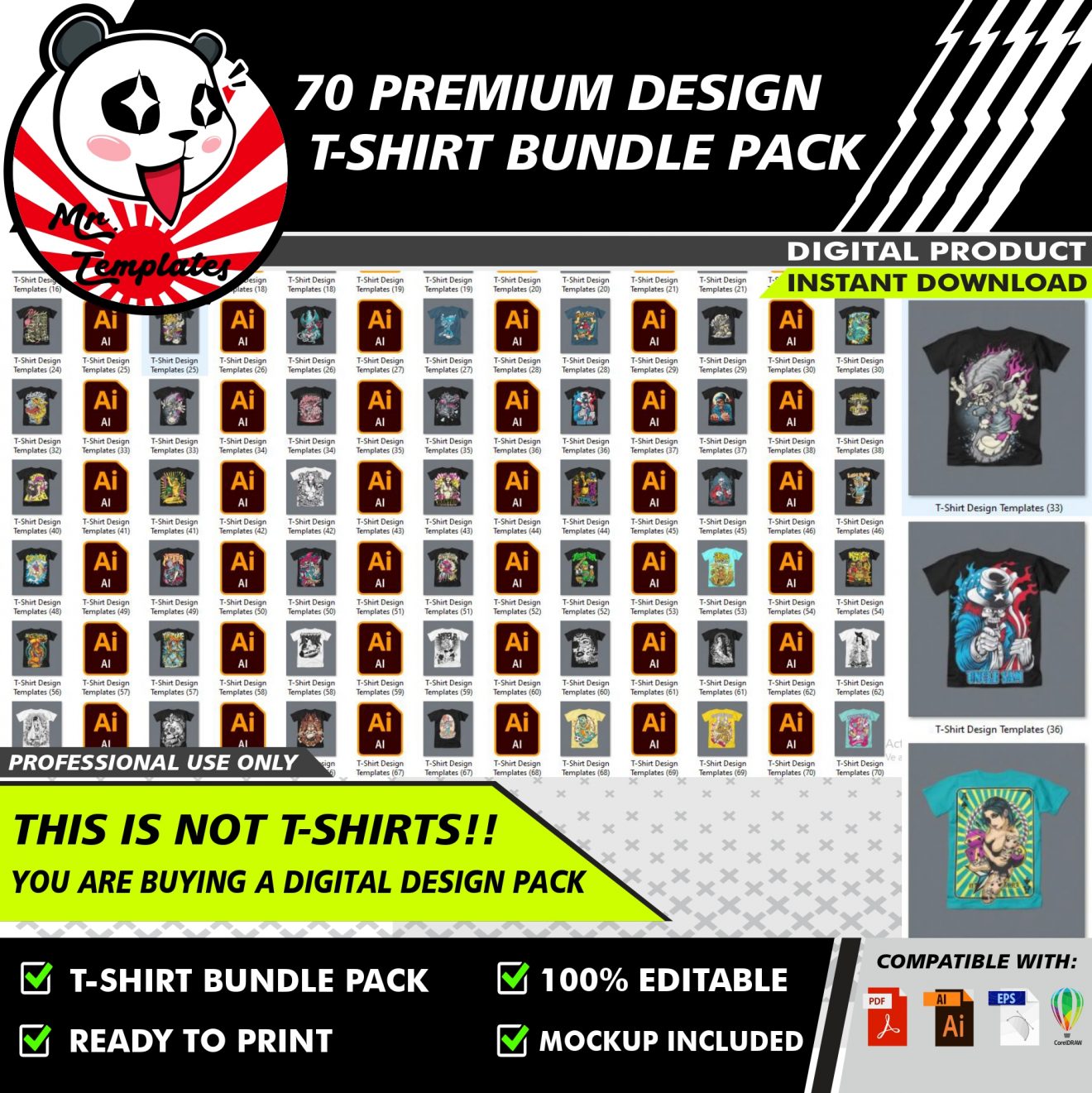 70 PREMIUM TSHIRT DESIGN PACK | INSTANT DOWNLOAD